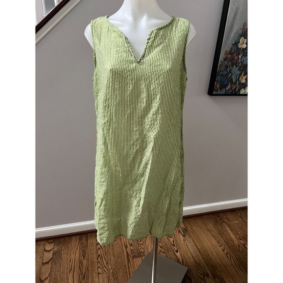 cut loose | Dresses | Cut Loose Green Tencel Striped Split Neck Relaxed ...